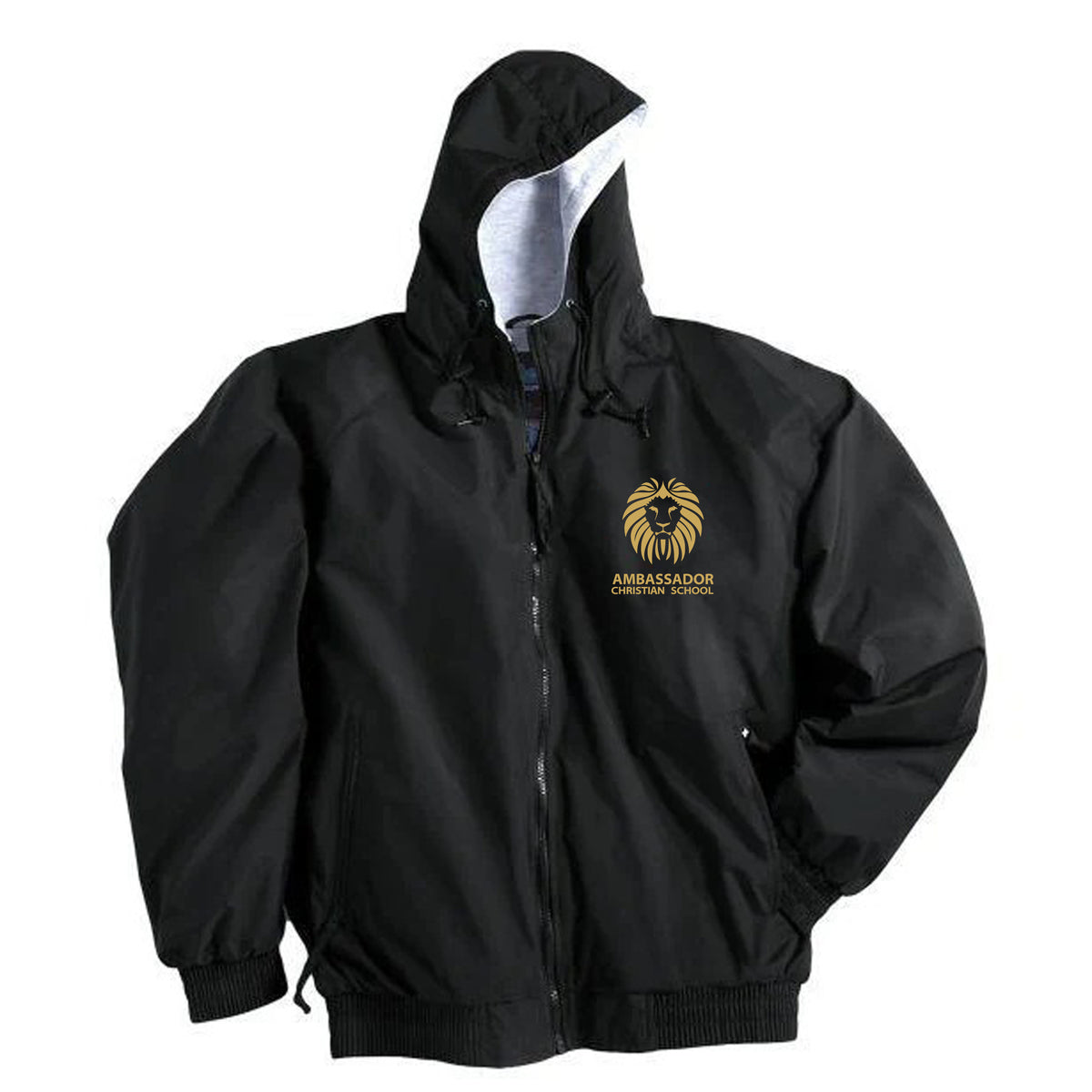Nylon Hooded Jacket w/Ambassador Christian School Embroidered Logo Gra ...